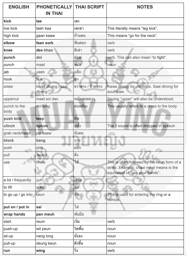 Thai Language - Part 2: Muay Thai Terminology - Muay Ying มวยหญิง