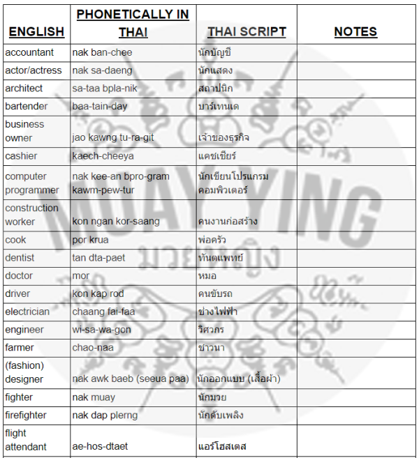 Thai Language – Part 3: General Phrases and Vocabulary - Muay Ying มวยหญิง